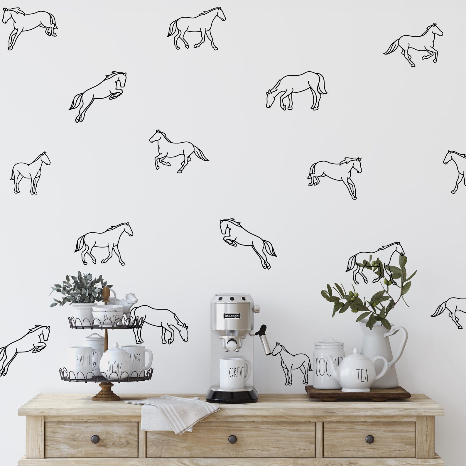 Simple Horse Wall Decals, Outline Horse Stickers, Custom Color Horse ...