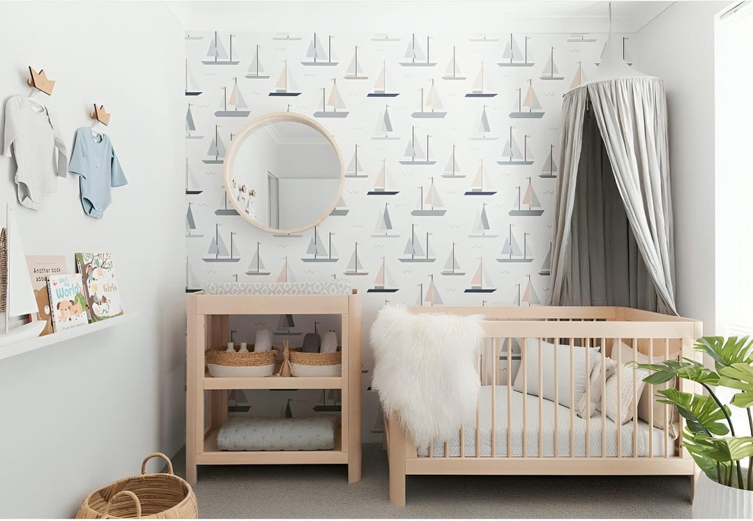 Sweet Sailor Removable Wallpaper, Sea Nursery, Nursery Wall Decor ...