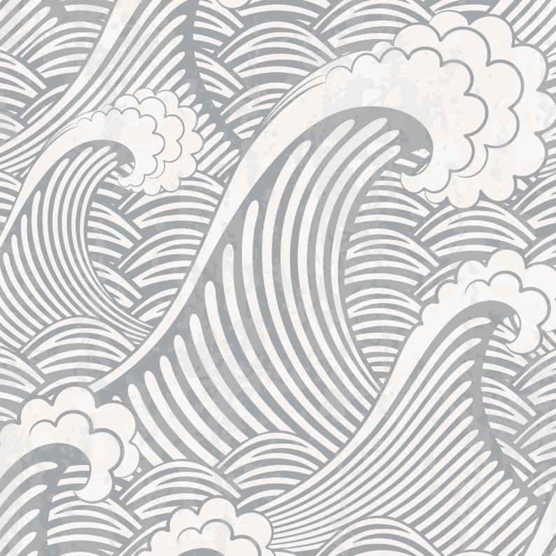 Grey Waves Wallpaper Chinese Wave Wallpaper Classic - Etsy