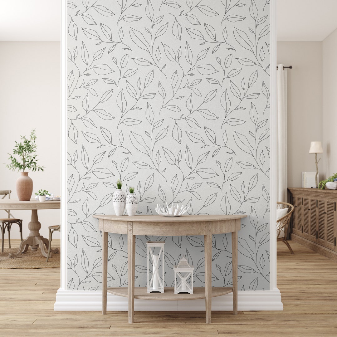 Minimal Floral Wallpaper - Custom Color Wallpaper - Traditional ...