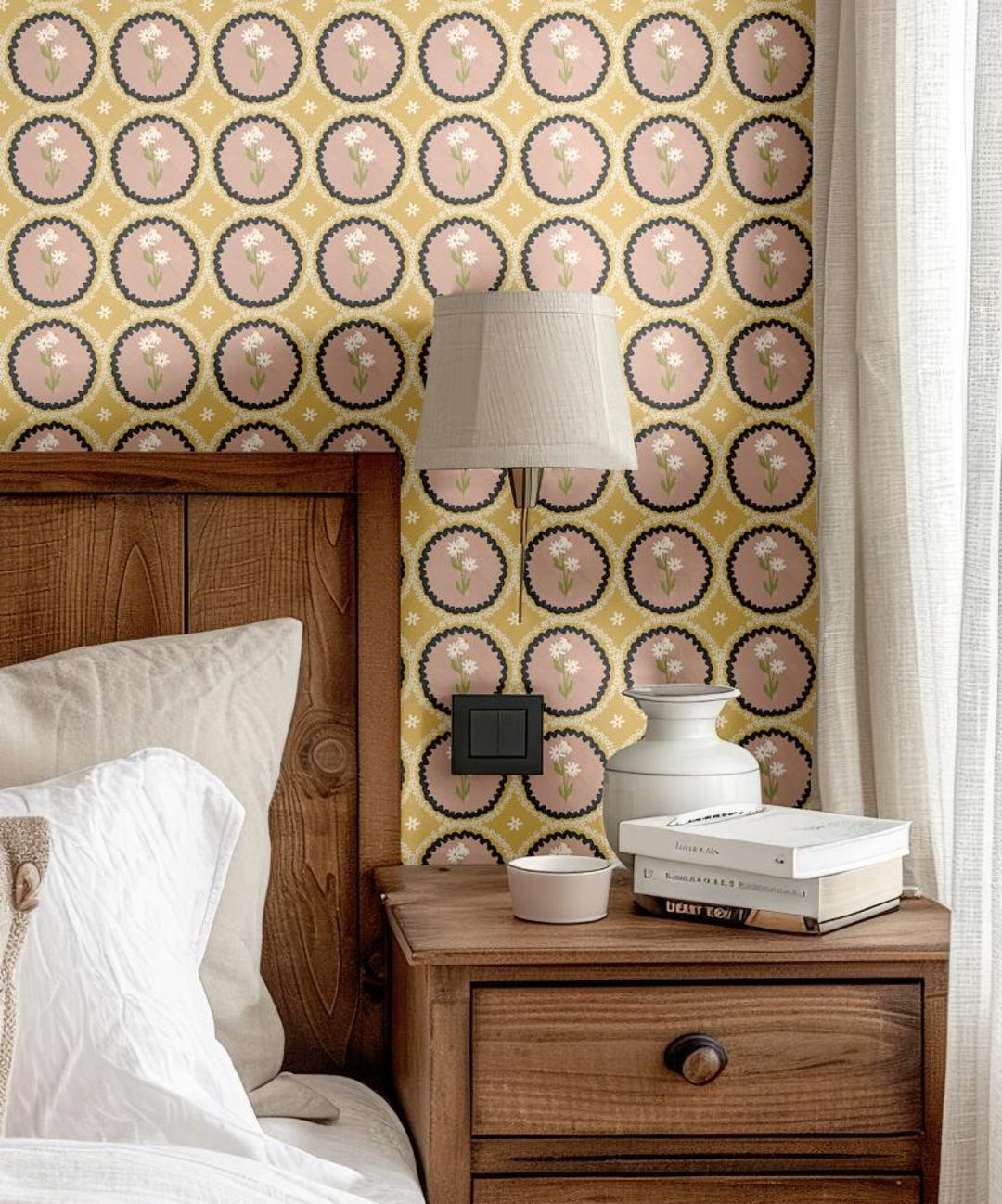 Dusty Pink Scallop Wallpaper, Floral Medallion Design, Peel and Stick ...