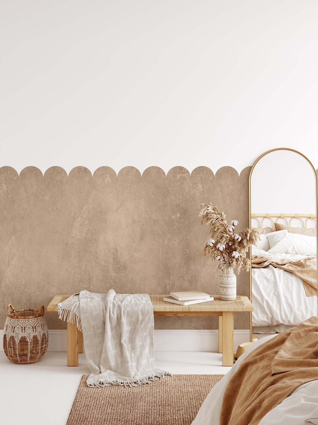 Textured Limewash Scallop Border, Peel and Stick Wall Panel, Neutral ...