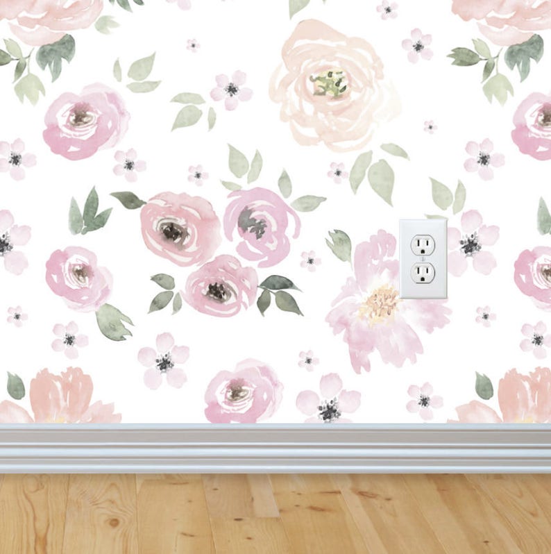 Pink Floral Blooms Removable Wallpaper. Flower Wallpaper. - Etsy