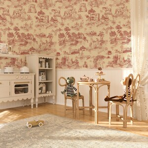 Red French Toile Wallpaper, Toile De Jouy Wallpaper, Removable Peel and ...