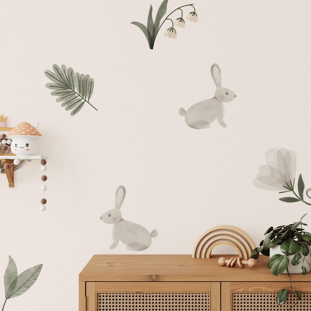 Enchanted Rabbit Wall Decals – Woodland Bunny Wall Stickers, Removable ...
