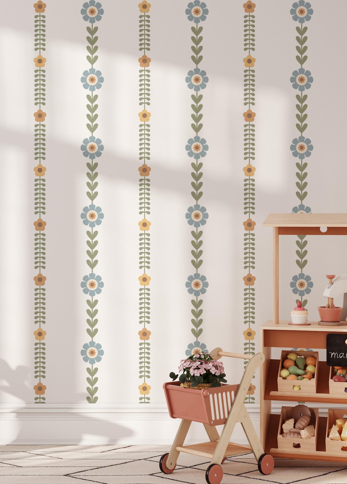 Floral Stripe Decals, Vertical Flower Wall Stripes, Scandinavian ...