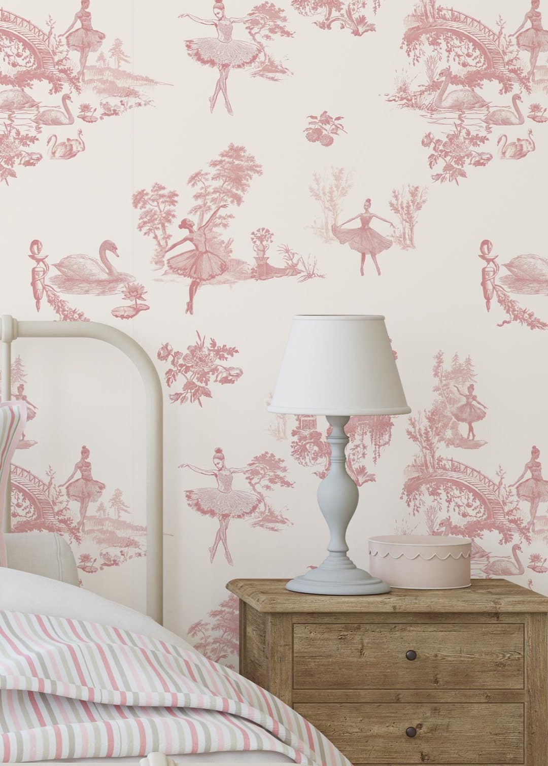 Ballerina Toile Wallpaper, Swan Lake Decor, Customizable Color Design ...