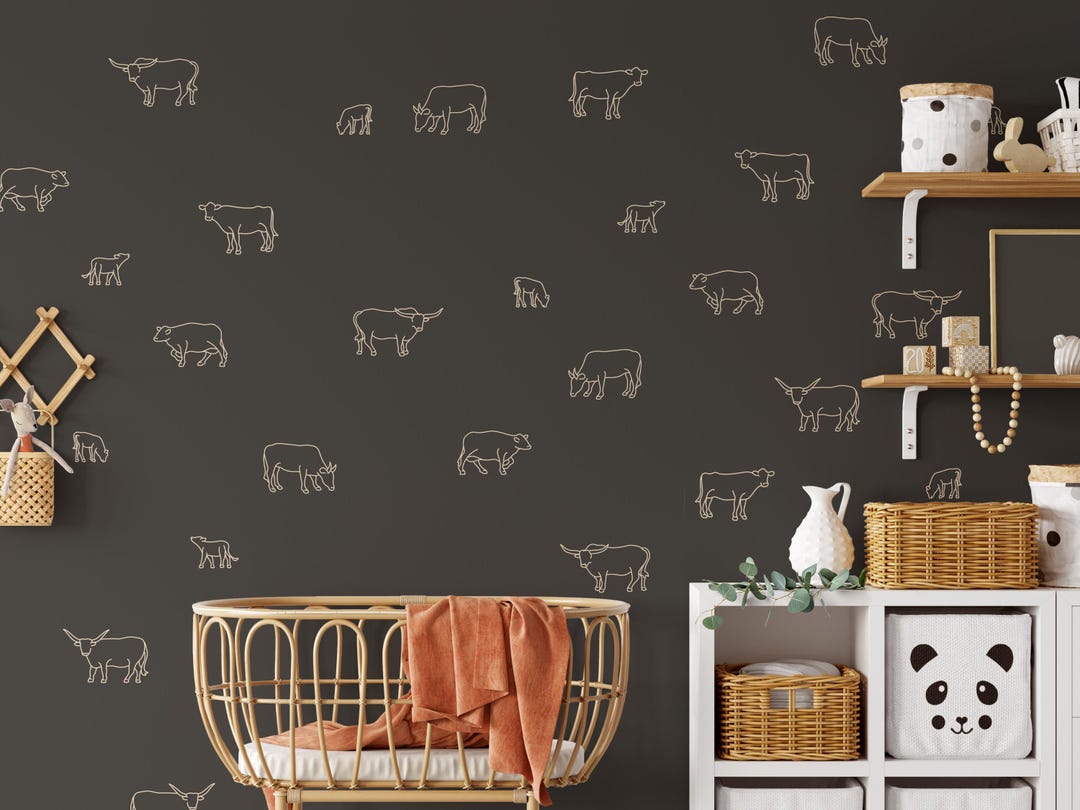 Simple Cow Decals, Longhorn and Calf Wall Stickers, Farm Animal Wall ...