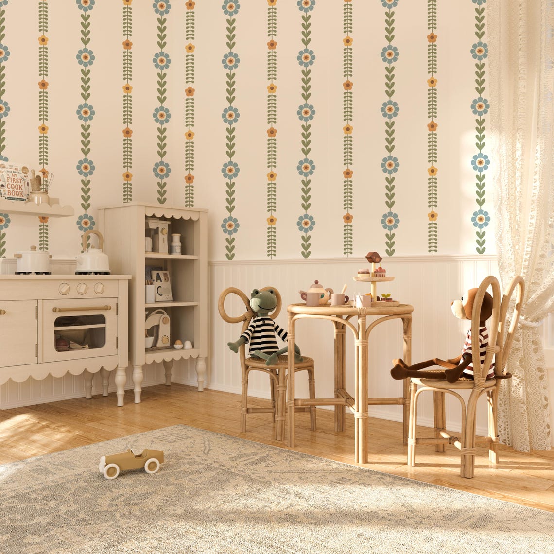 Floral Stripe Decals, Vertical Flower Wall Stripes, Scandinavian ...