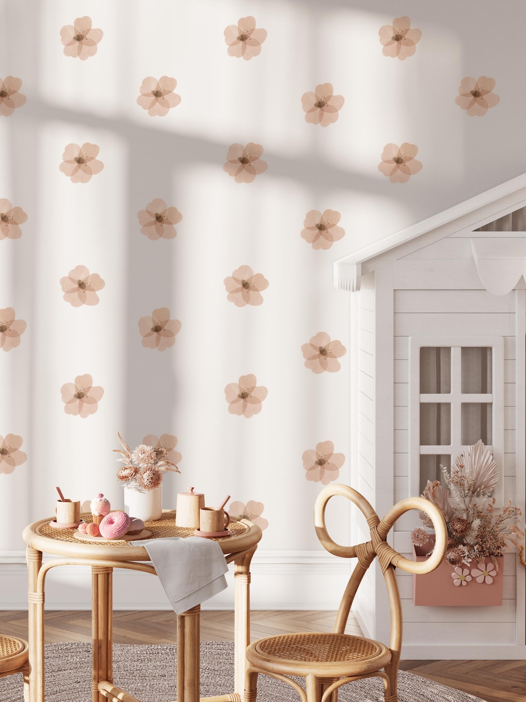 Dusky Rose Flower Wall Stickers – Dusty Pink Floral Decals for Nursery ...