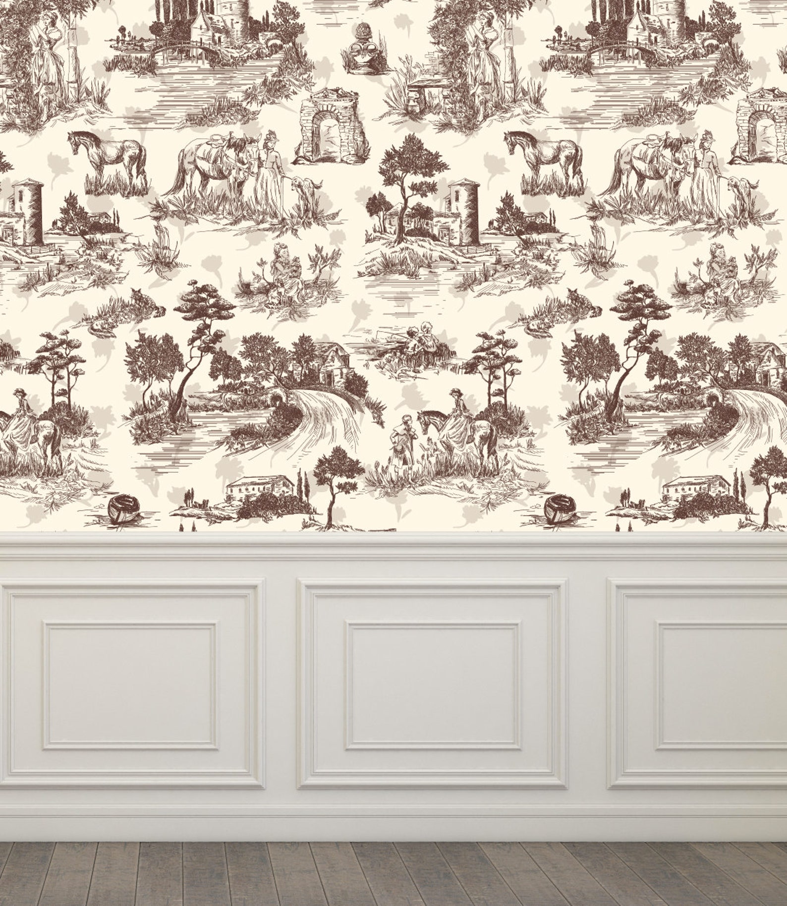 French Scene Wallpaper, Toile De Jouy Wallpaper, Removable Peel and ...