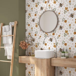 Busy Bee Wallpaper, Bumblebee Floral Wallpaper, Cottage Core Kitchen ...