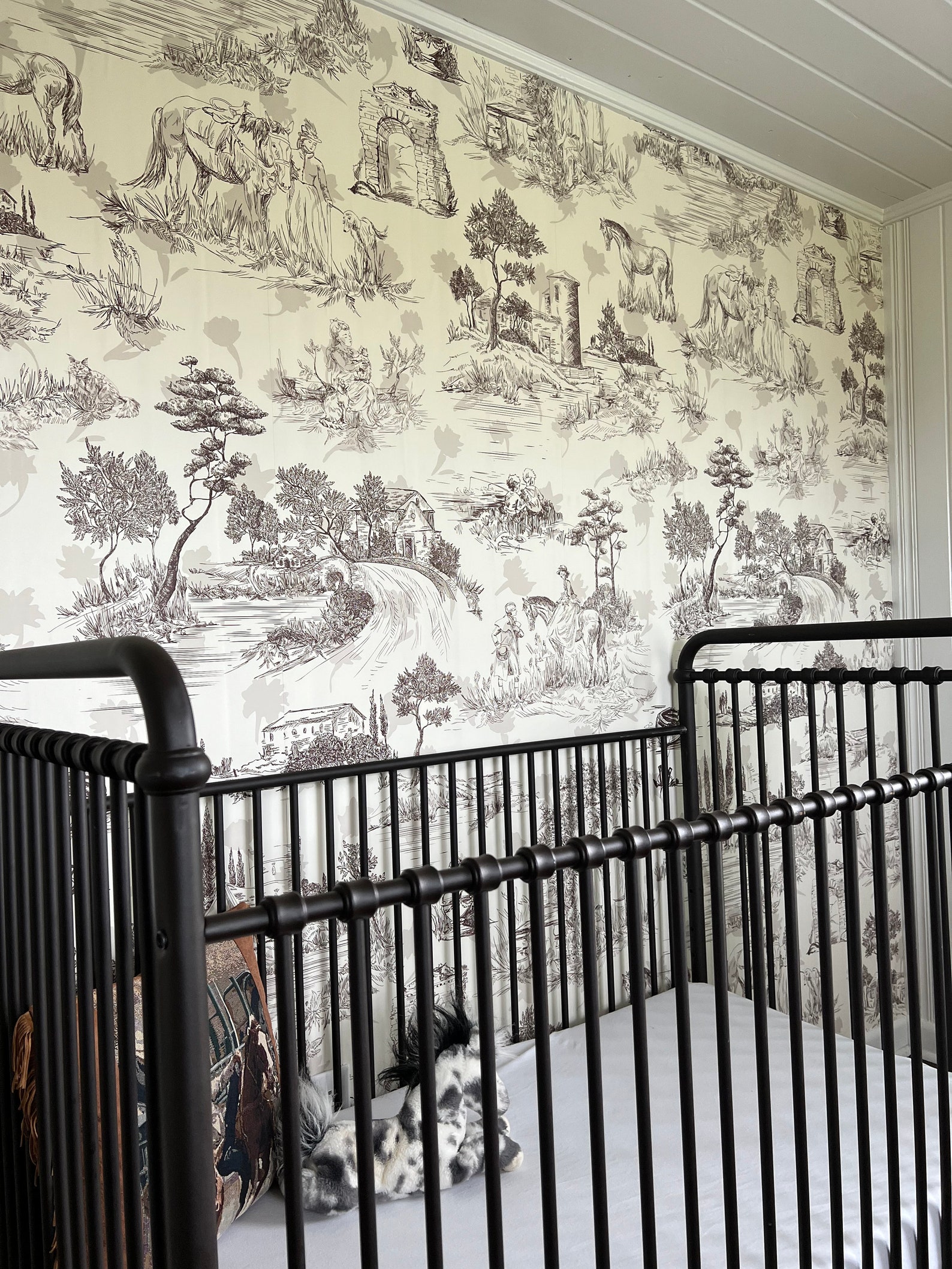 French Scene Wallpaper, Toile De Jouy Wallpaper, Removable Peel and ...
