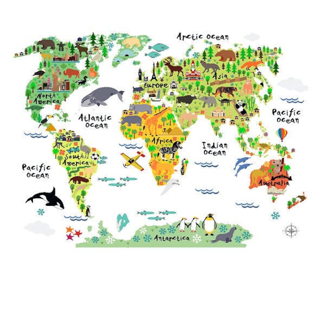 White Water World Map Decal, Countries of the World Map, Kids Country ...