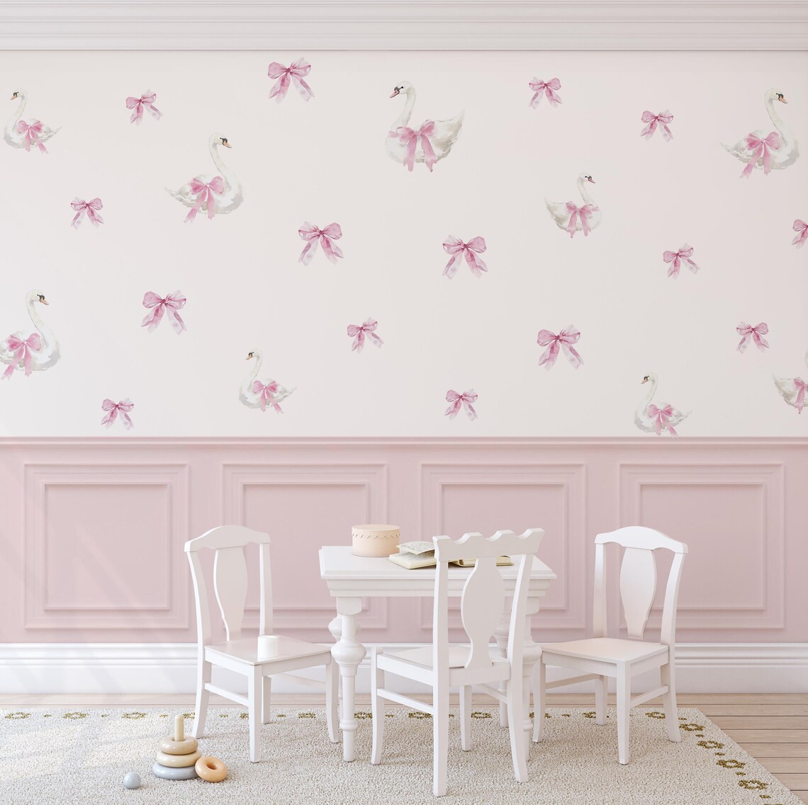 Swan and Bow Wall Decals, Elegant Nursery Decor for Girls, Pink and ...