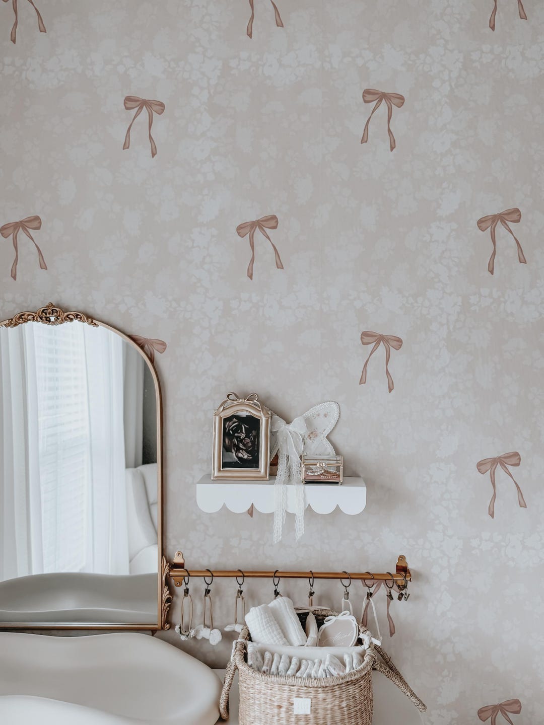Elegant Bow Wallpaper, Vintage Removable Wall Decor, Classic Bow Design ...