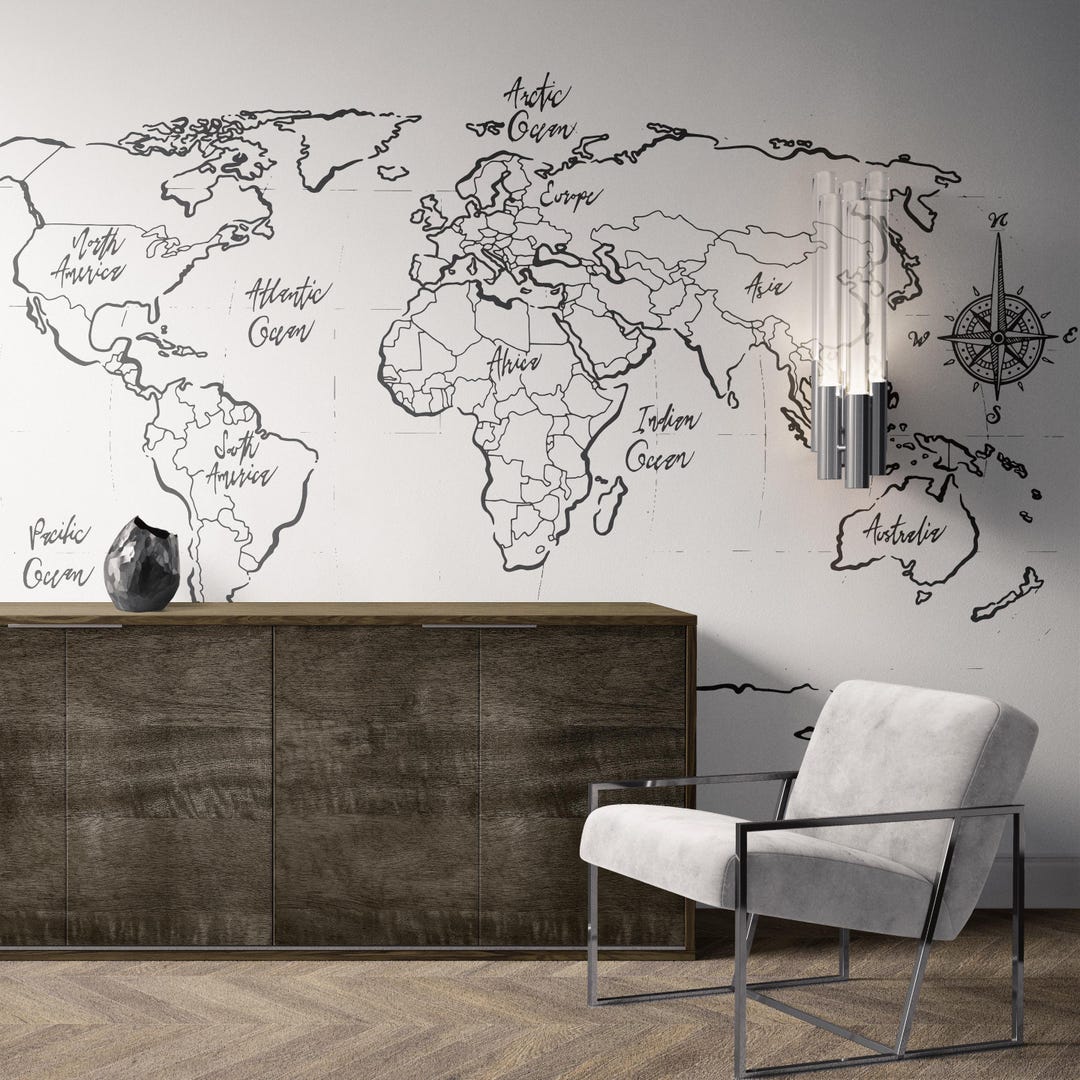 Voyager Map Wall Mural, Map Mural, World Map Wallpaper, Map Print, Map ...
