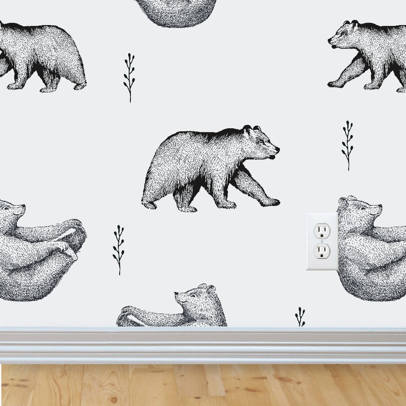 Bear Removable Wallpaper, Woodland Nursery, Nursery Wall Decor, Rustic ...