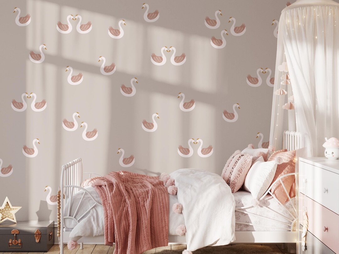 Swan Princess Wall Decals, Ballerina Room Stickers, Pink Swan Nursery ...