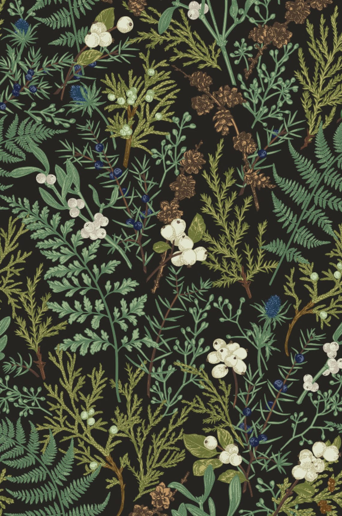 Vintage Dark Fern Botanical Wallpaper. Removable Wallpaper. - Etsy