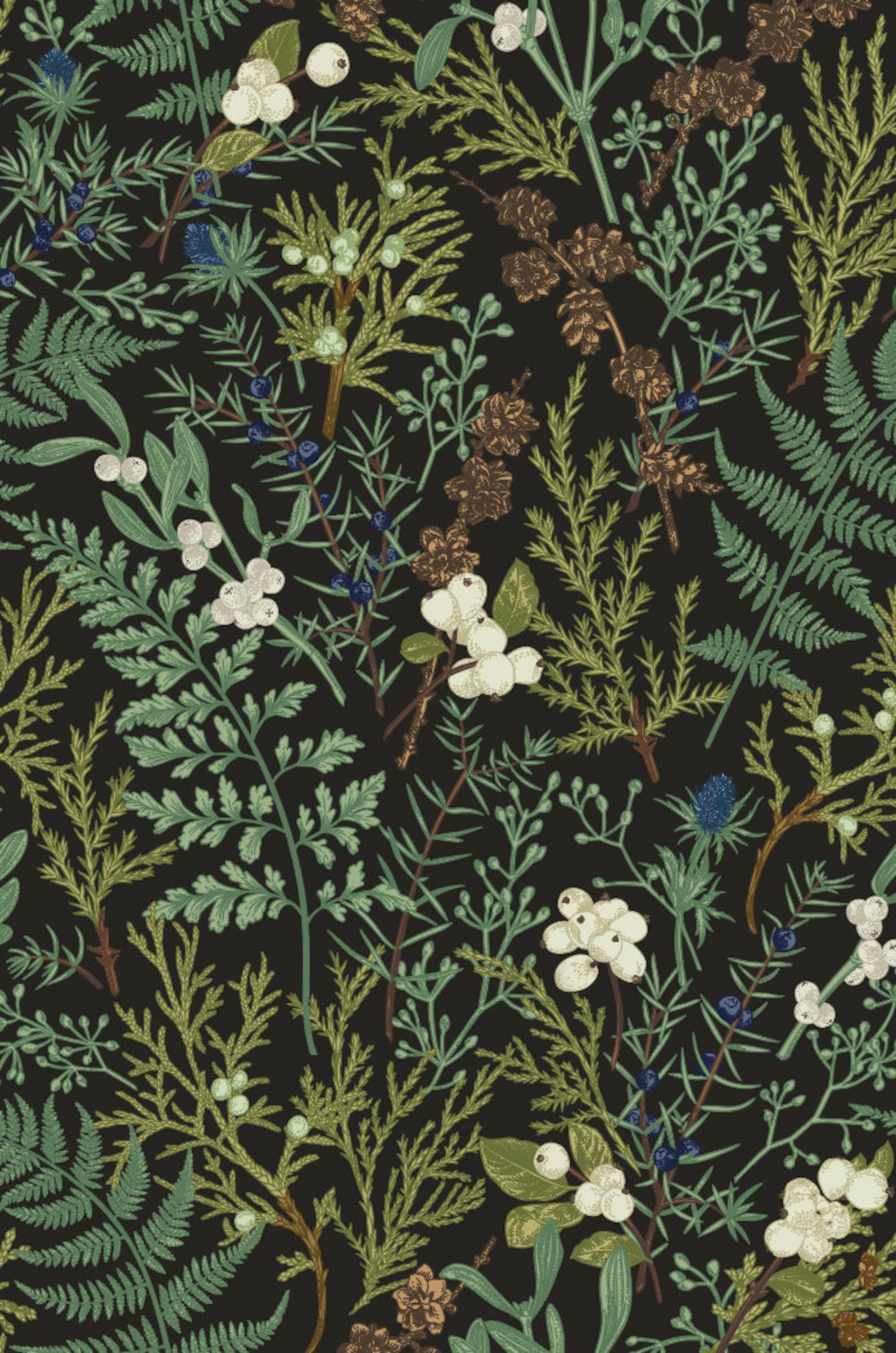 Vintage Dark Fern Botanical Wallpaper. Removable Wallpaper. - Etsy