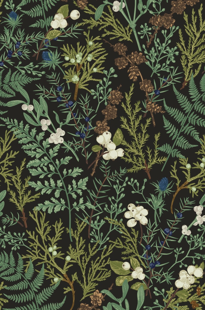 Vintage Dark Fern Botanical Wallpaper. Removable Wallpaper. - Etsy