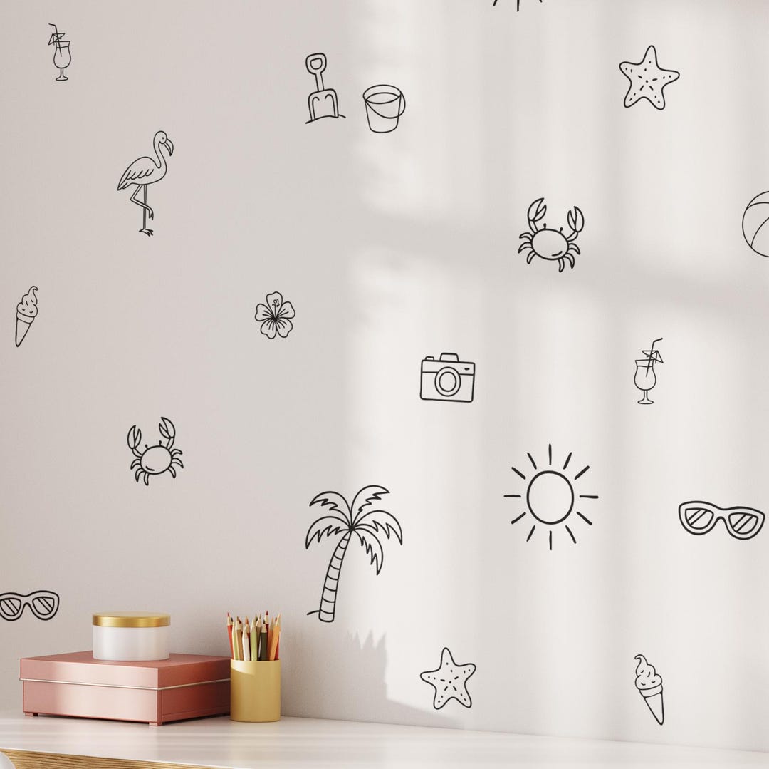 Simple Beach Wall Decals, Coastal Kids Room Decor, Summer Outline Wall ...