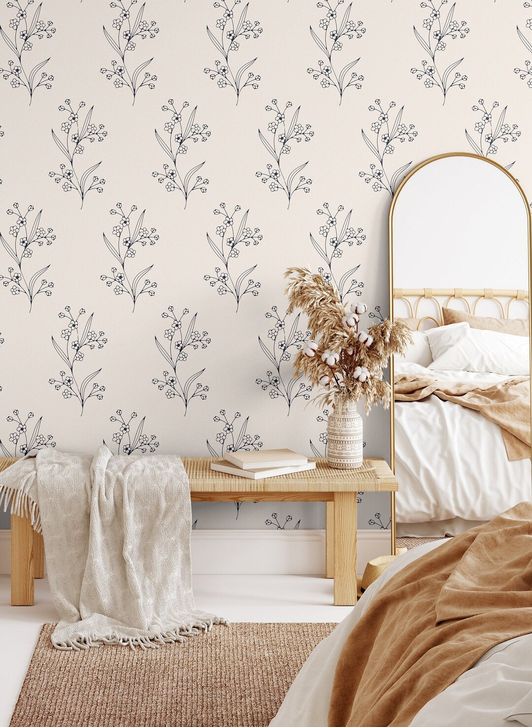 Sketched Twig Wallpaper - Modern - Earthy Wallpaper Printed Removable ...