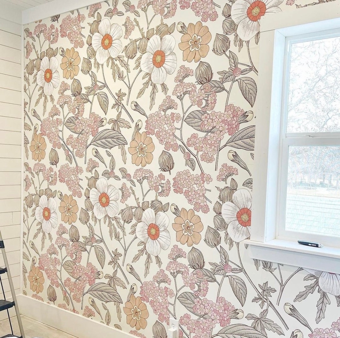 Minimal Floral Wallpaper. Vintage Floral Wallpaper. Peel and Stick ...