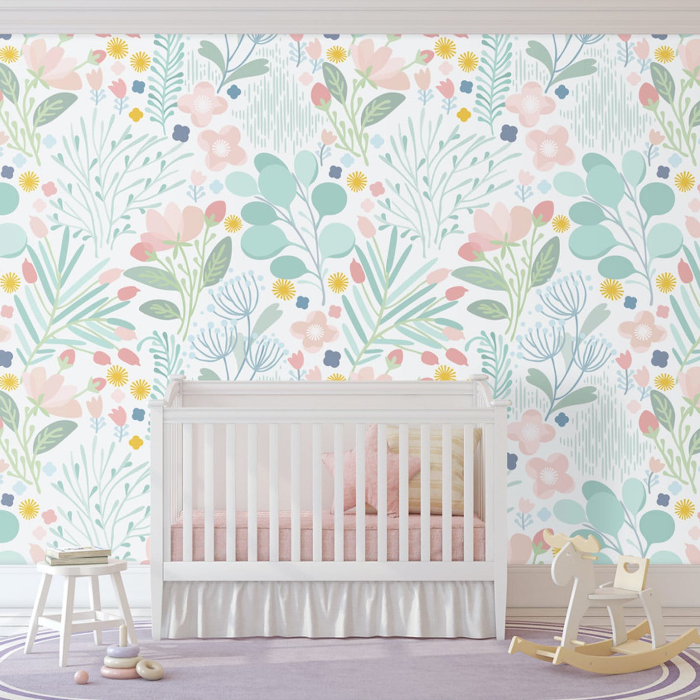 Spring Wallpaper Floral Wallpaper Mint Decor Nursery - Etsy