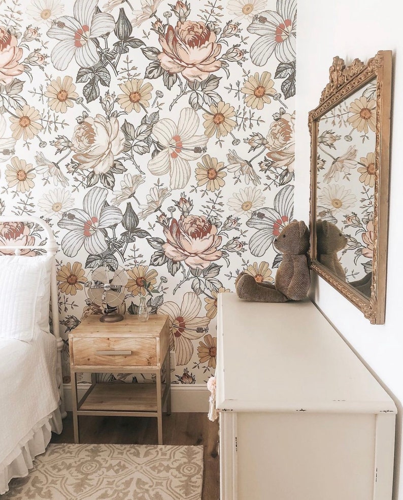 Madelyn Flowers Wallpaper, Removable Peel and Stick Wallpaper ...