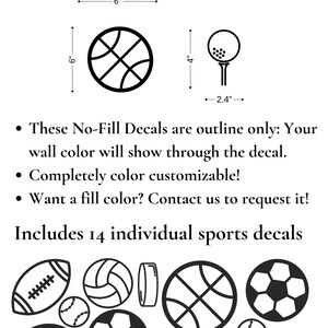 Simple Sports Wall Decals, Outline Ball Stickers, Customizable Kids ...