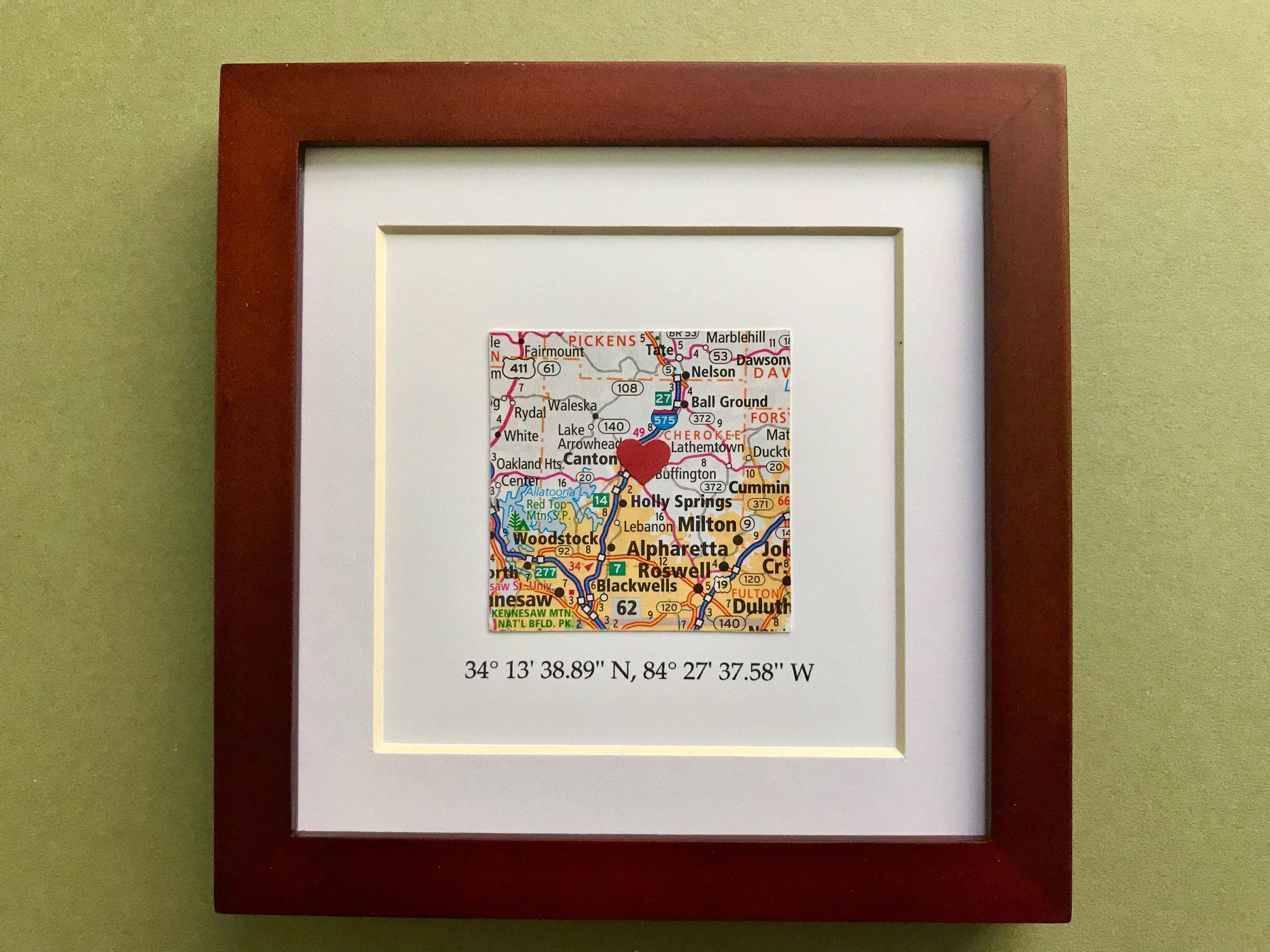 Framed Map & GPS Coordinates Custom Map Gift Latitude | Etsy
