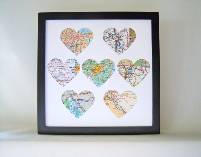 Framed Map Hearts 7 or 8 Maps Choose Your Maps Square | Etsy