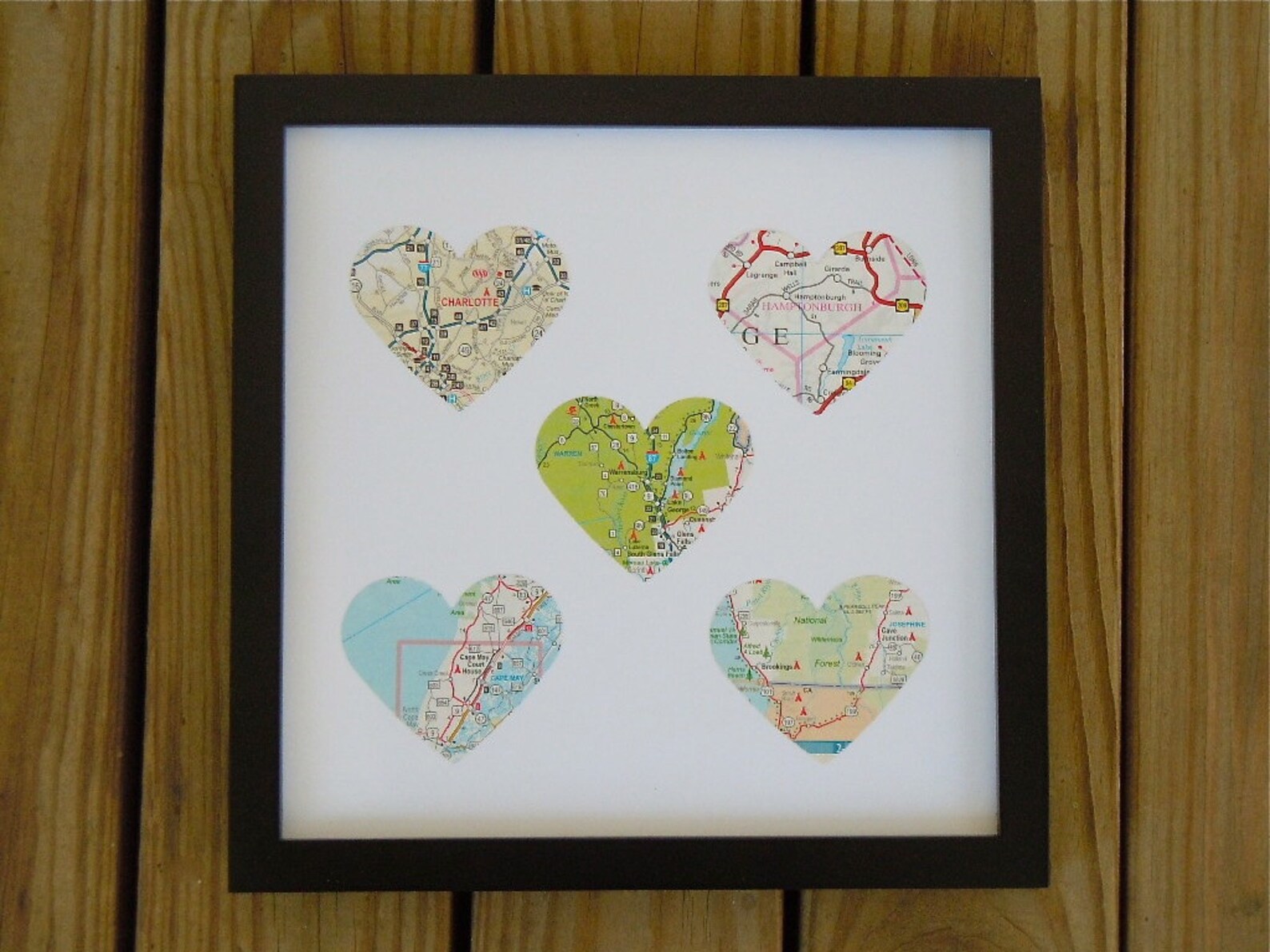 Framed Map Art Five Maps Choose Your Maps Map Hearts | Etsy