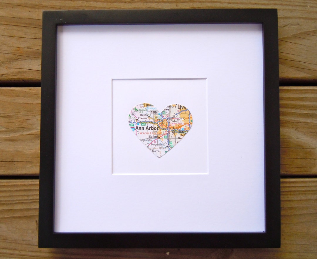 Heart Map Decor - Framed Map Heart - Choose Your City -wedding Gift ...