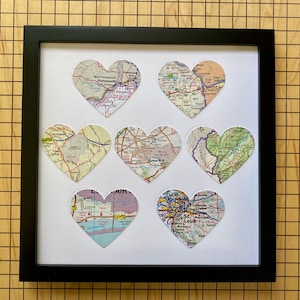 Framed Map Hearts - 7 or 8 Maps - Choose Your Maps - 8x8 in Square ...