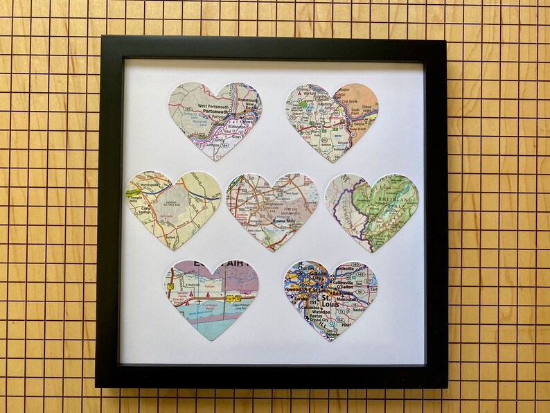Framed Map Hearts 7 or 8 Maps Choose Your Maps Square - Etsy