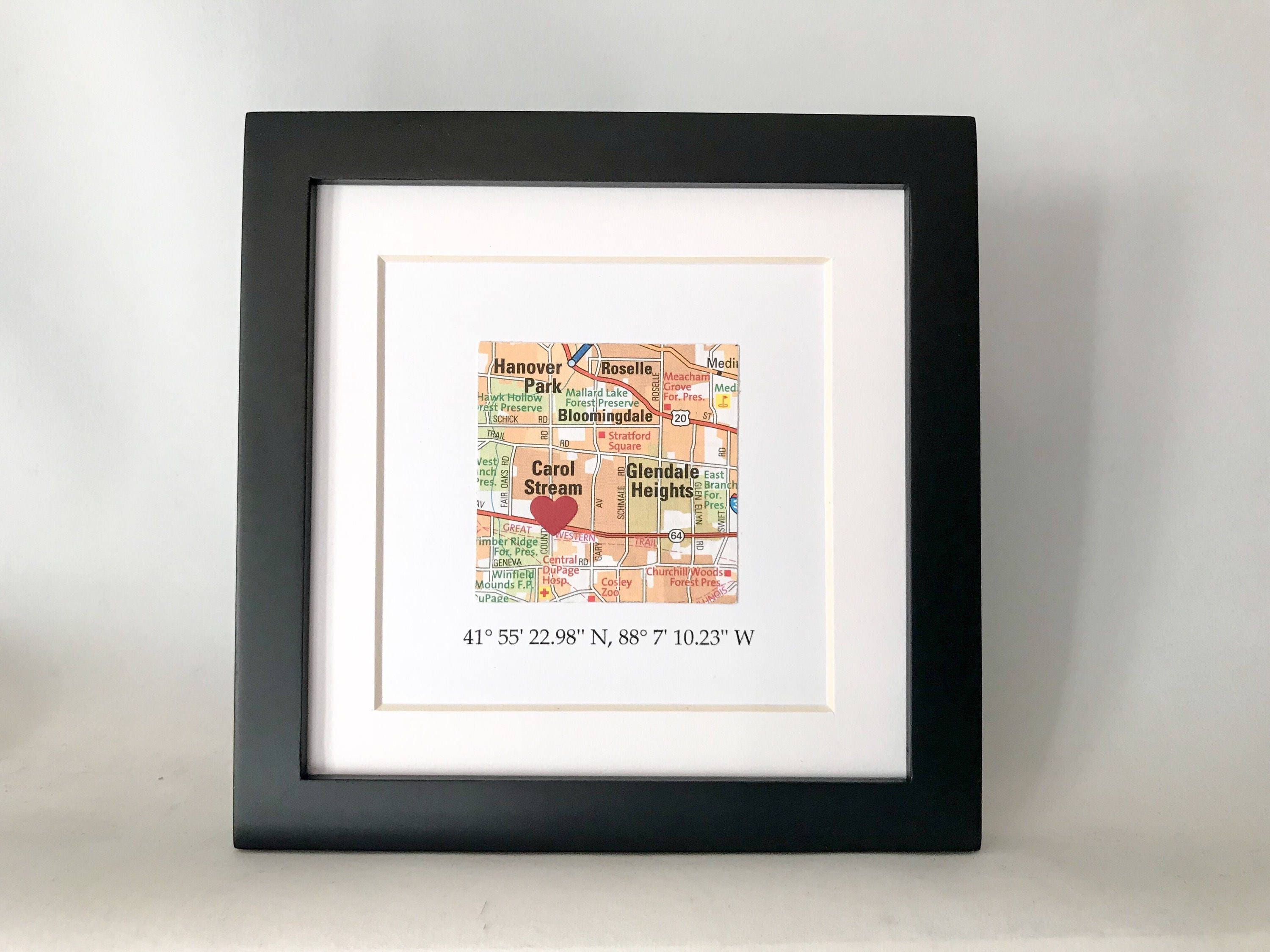 Framed Map & GPS Coordinates Custom Map Gift Latitude | Etsy