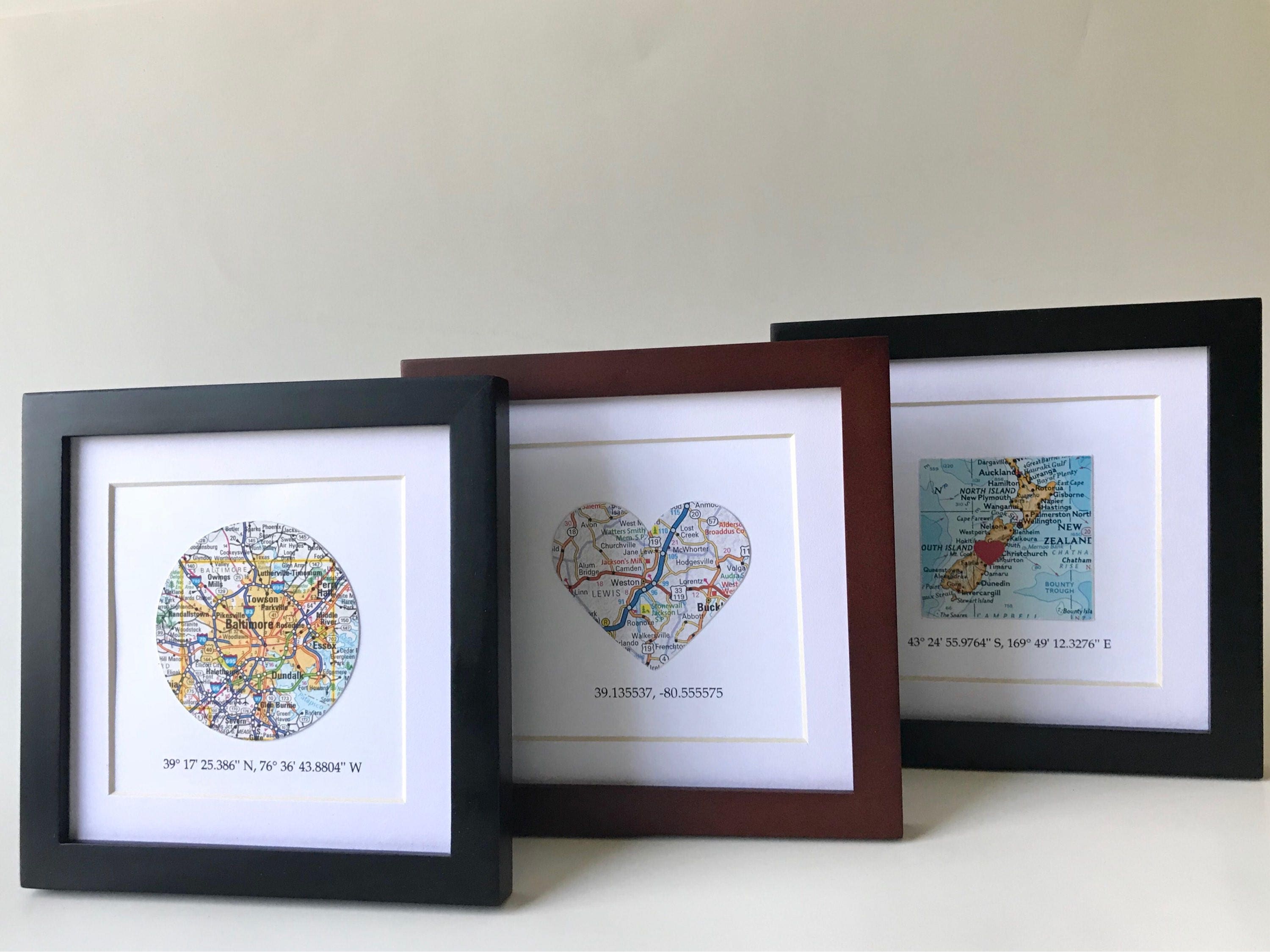Framed Map + Coordinates - 5x5 Inch Frame - Valentine's Day Gift! - Map ...