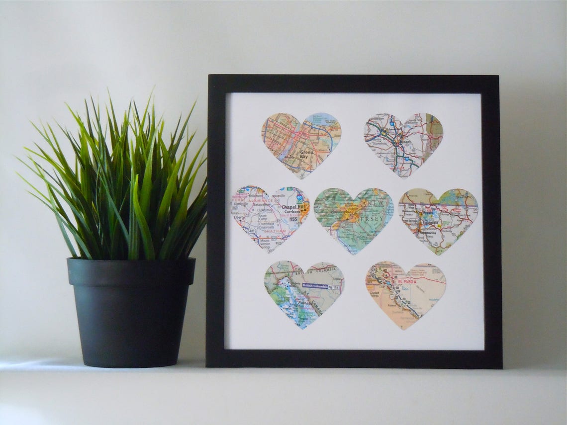 Framed Map Hearts 7 or 8 Maps Choose Your Maps Square - Etsy