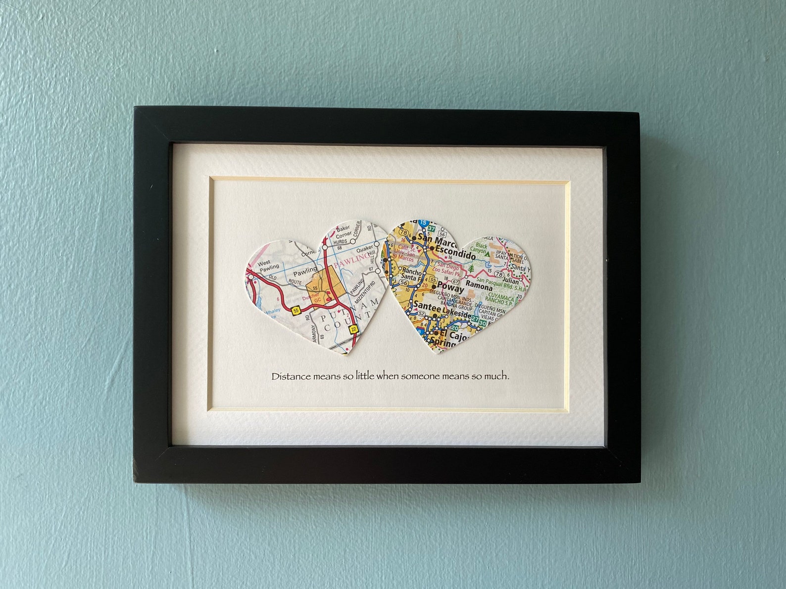 Framed Map Hearts - Choose Maps & Text - Map Gift - 5x7 Inch Frame ...