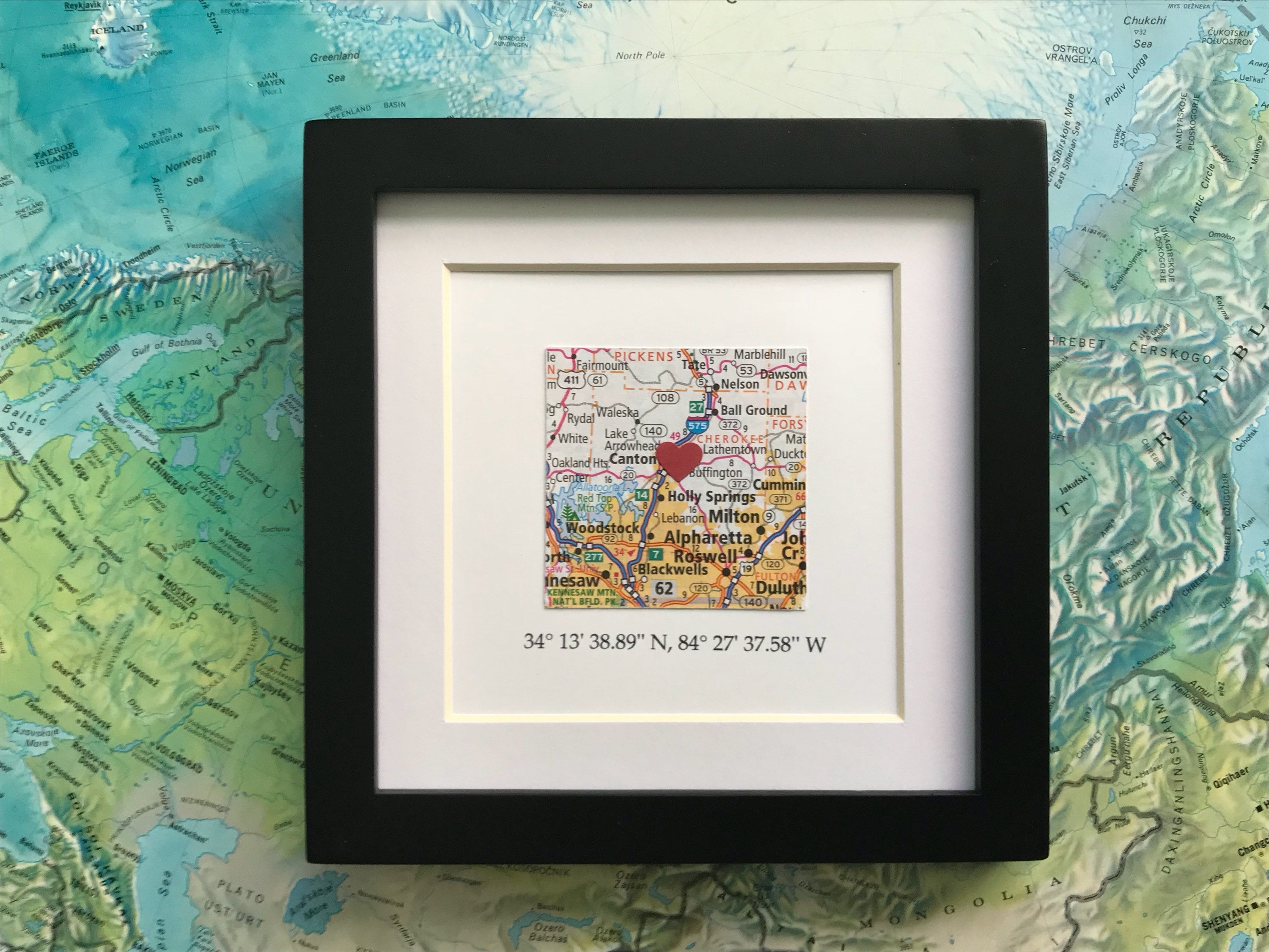 Framed Map & GPS Coordinates Custom Map Gift Latitude | Etsy
