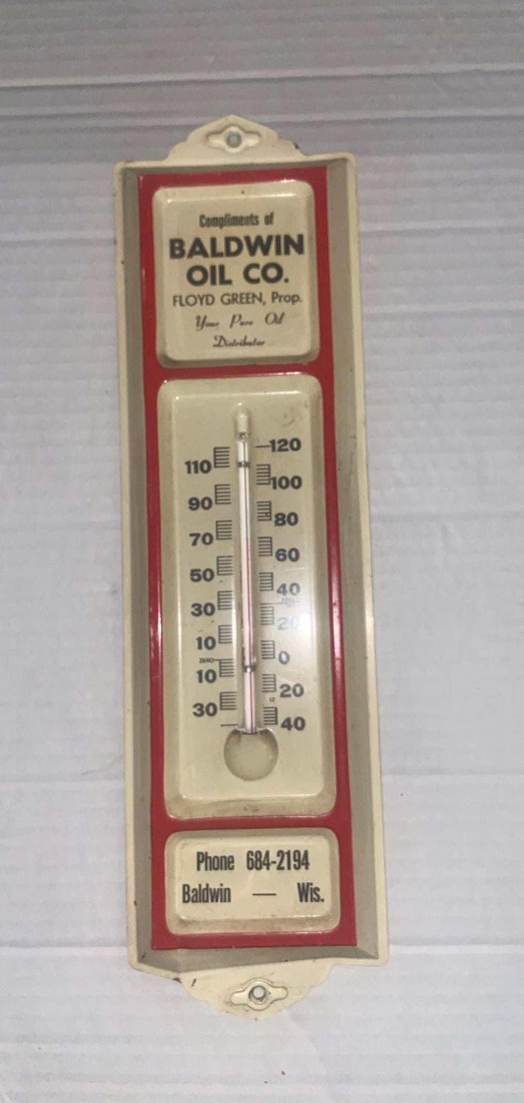 Vintage Metal Promorional Thermometer Collectible Sign Baldwin Oil Co ...