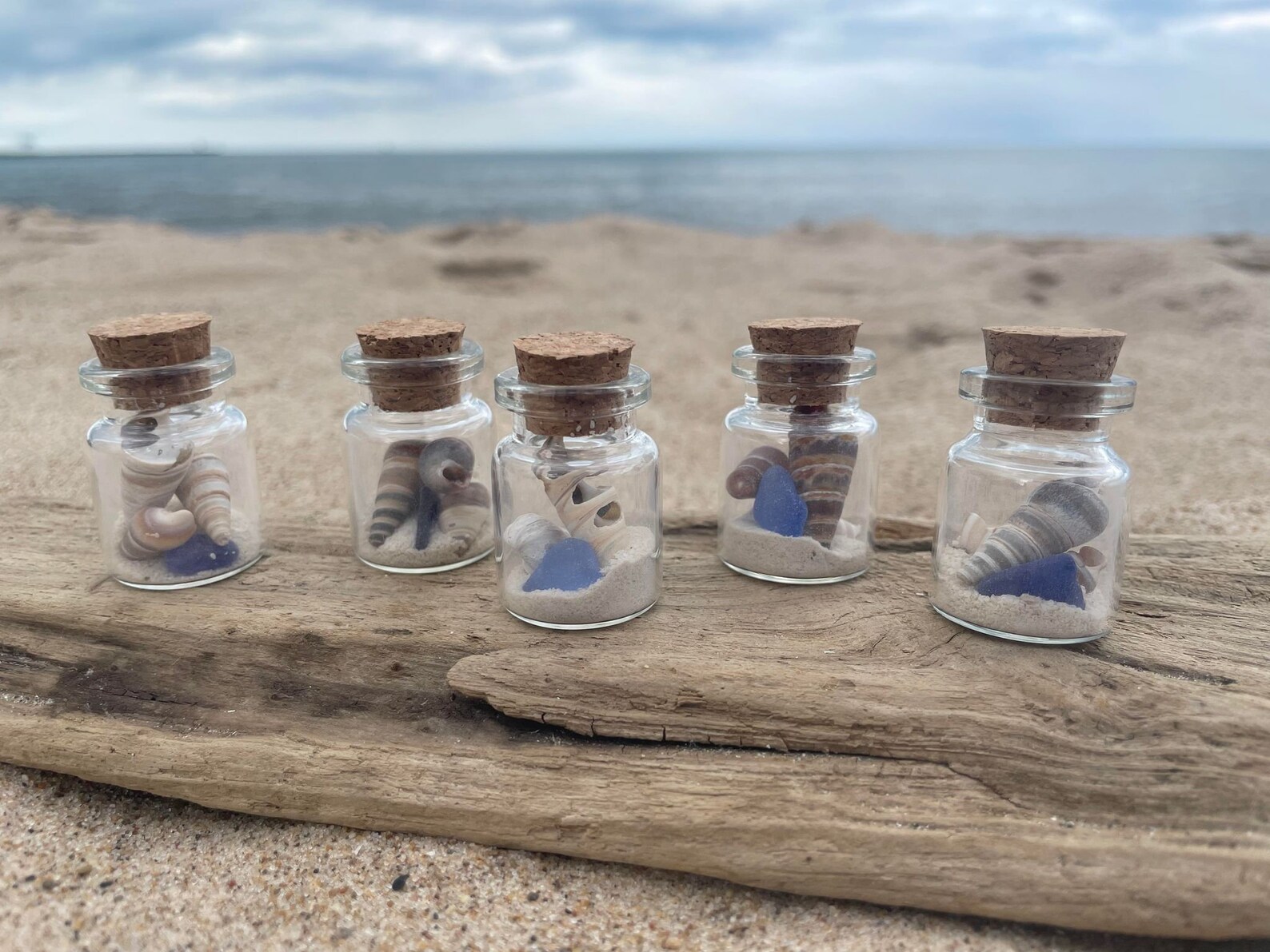 Miniature Beach in a Bottle, Genuine Blue Sea Glass From Lake Michigan ...