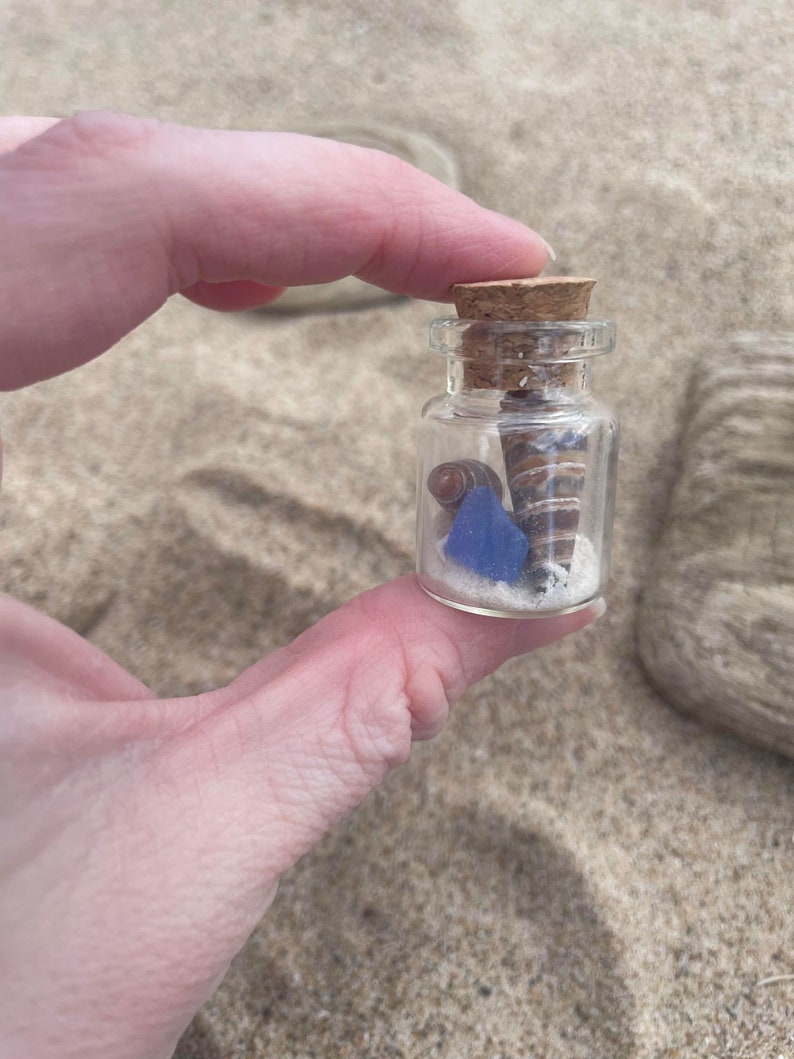 Miniature Beach in a Bottle Genuine Blue Sea Glass From Lake - Etsy