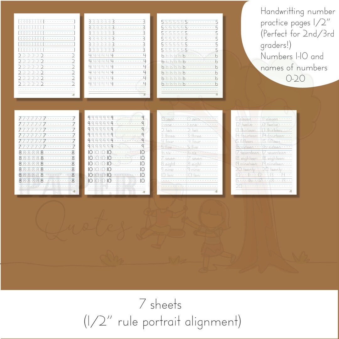Number Handwriting Practice 1/2-inch Ruled | Printable | Vertical ...