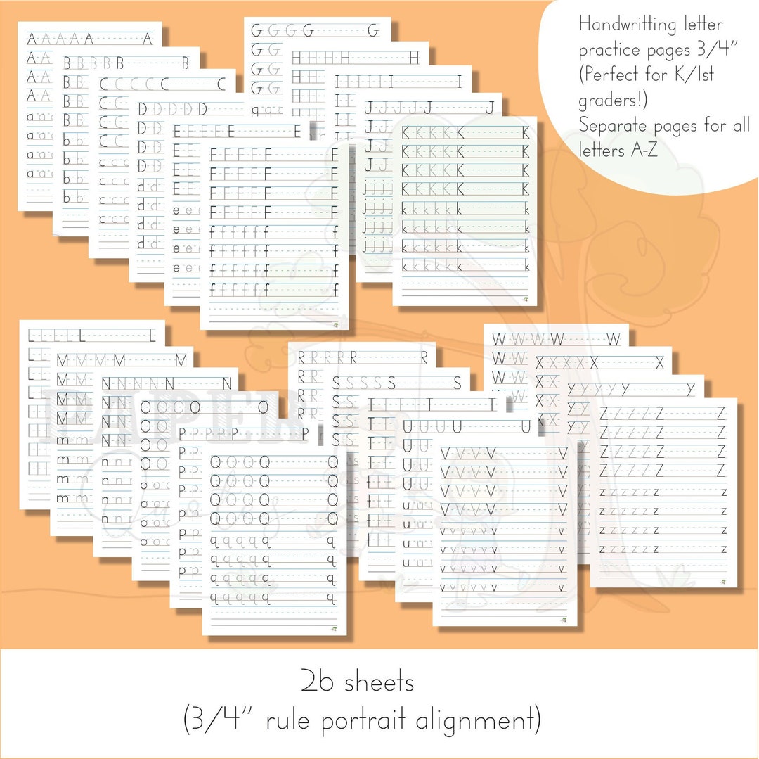 ABC Handwriting Practice 3/4-inch Ruled | Printable | Vertical ...
