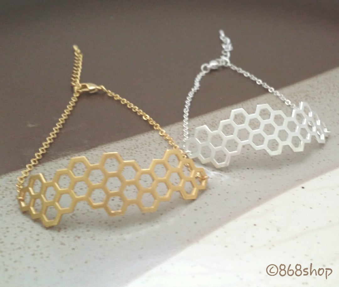 Beehive Bracelet, , Honeycomb Bracelet, Hexagon Bracelet in Silver or ...