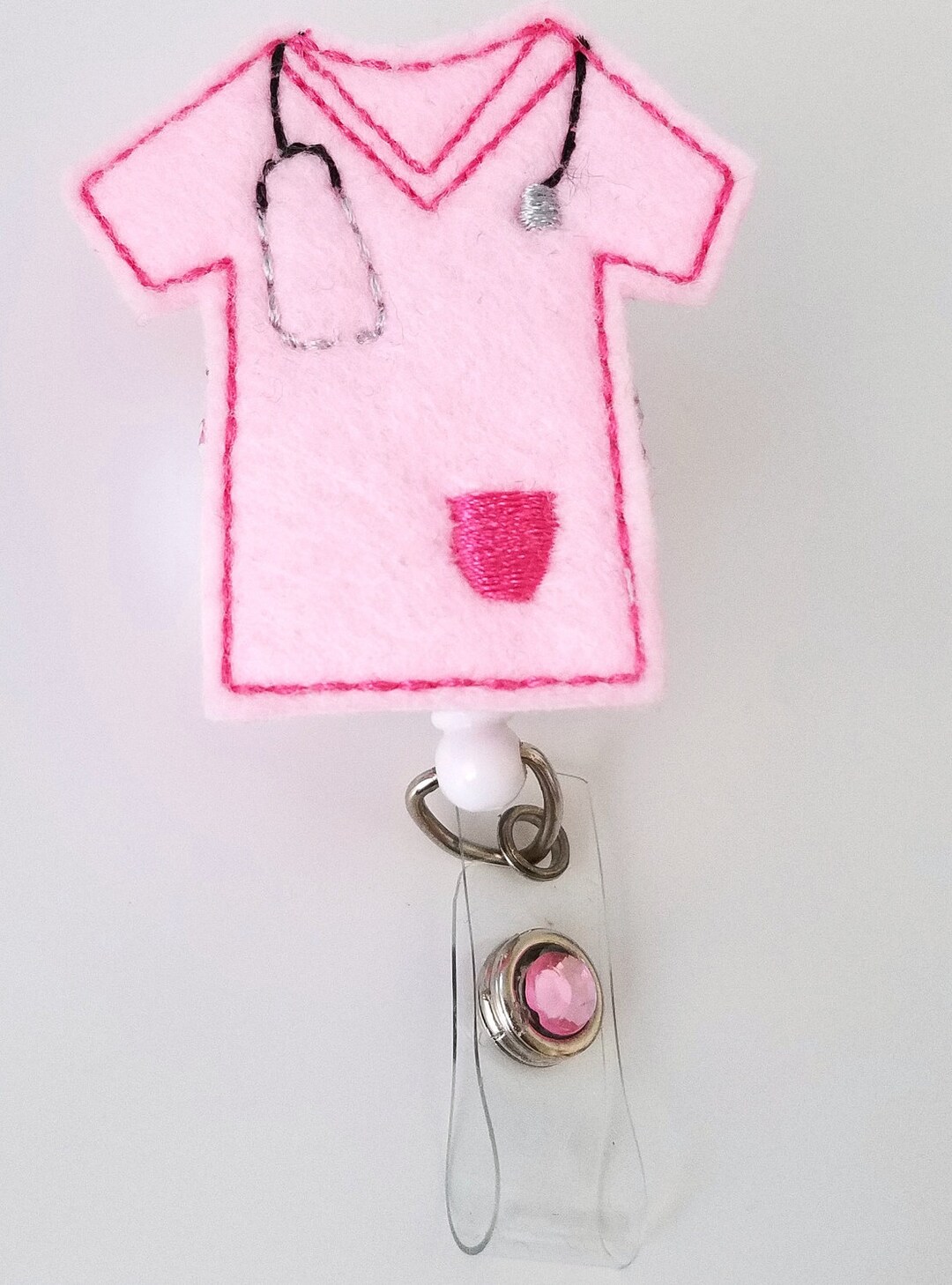 Medical Professional Pink Scrub- Name Badge Holder - Nurses Badge ...